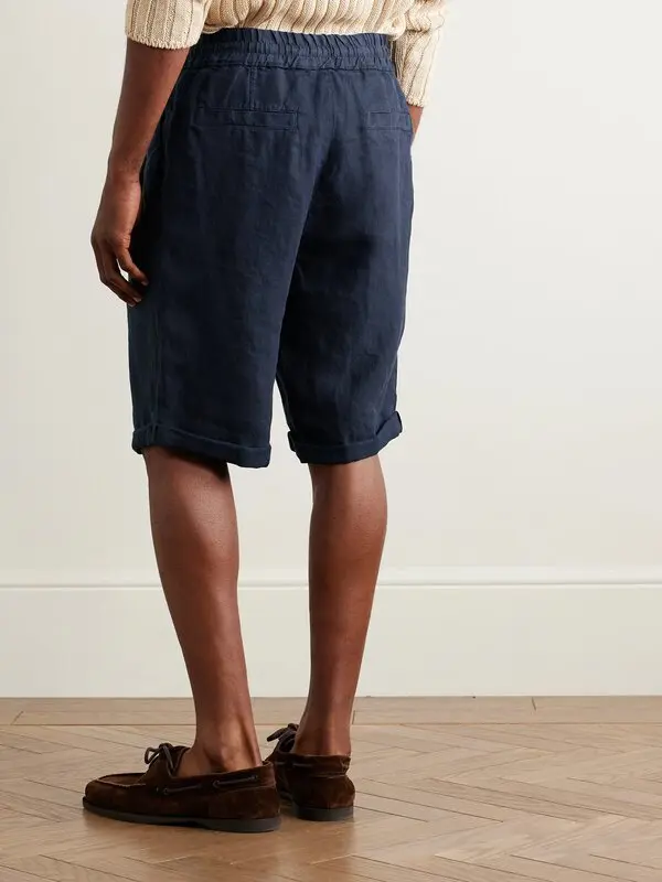 Brunello Cucinelli Straight-leg Pleated Linen Bermuda Shorts - Blue