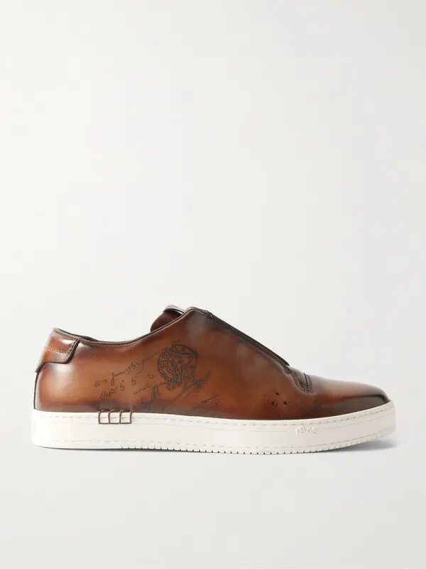 Berluti Playtime Scritto Venezia Leather Slip-on Sneakers