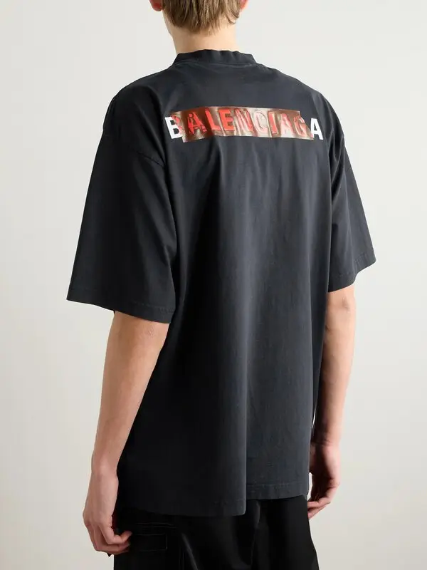 Balenciaga Logo-embroidered Printed Cotton-jersey T-shirt