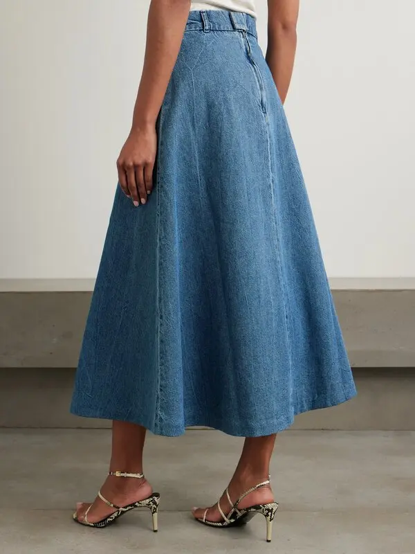 RÓHE Denim A-line Midi Skirt - Blue