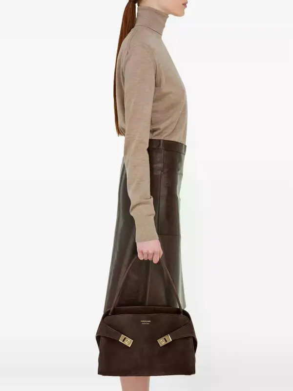 FERRAGAMO Hug Suede Shoulder Bag - Brown