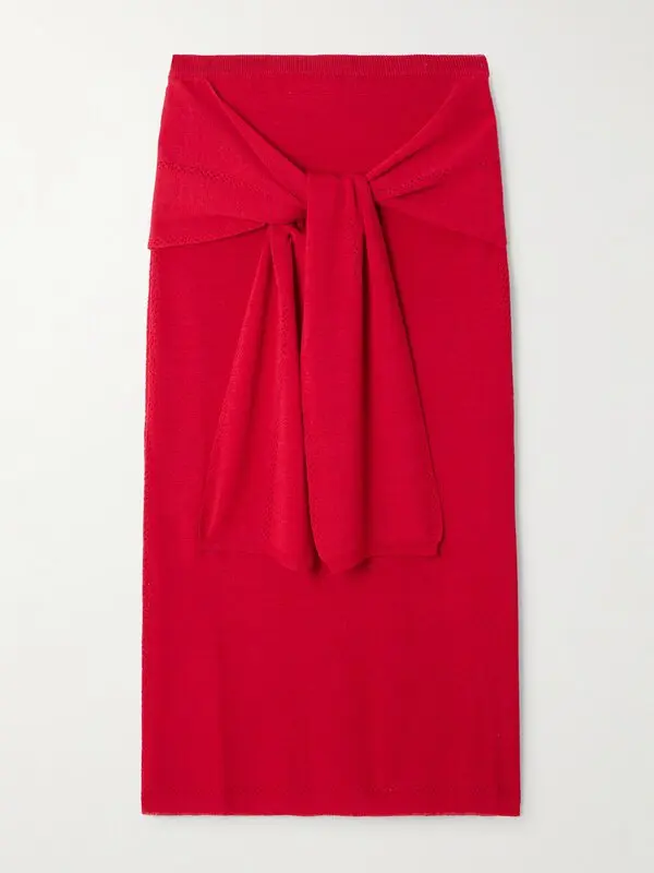 Proenza Schouler White Label Phelan Tie-front Pointelle-knit Midi Skirt - Red