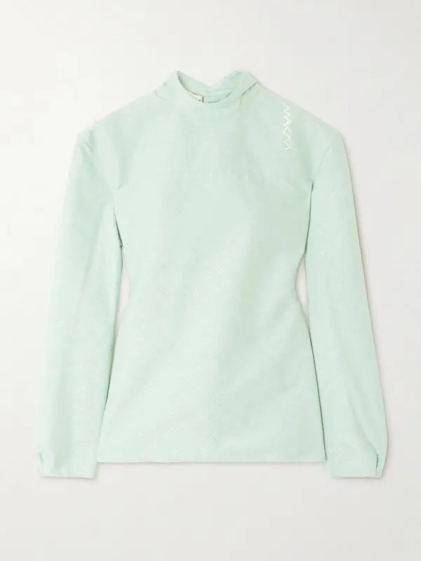 Marni Embroidered Cotton-blend Jacquard Blouse - Green