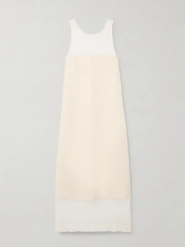 Khaite Miriele Tweed-paneled Knitted Maxi Dress - Ivory