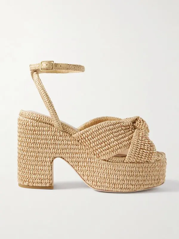 LOEFFLER RANDALL Liza Raffia Platform Sandals - Neutrals