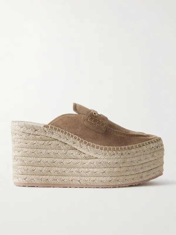 GIANVITO ROSSI Maxilla 105 Suede Espadrille Wedge Mules - Brown