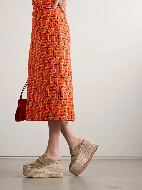 GIANVITO ROSSI Maxilla 105 Suede Espadrille Wedge Mules - Brown