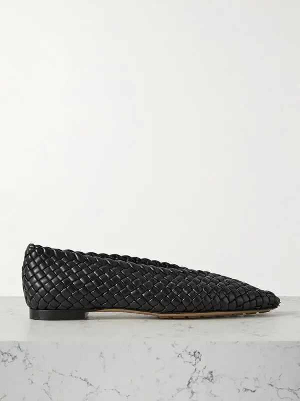 Bottega Veneta Sofia Intrecciato Leather Flat - Black