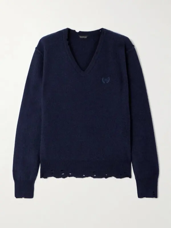 Balenciaga Embroidered Cashmere And Wool-blend Sweater