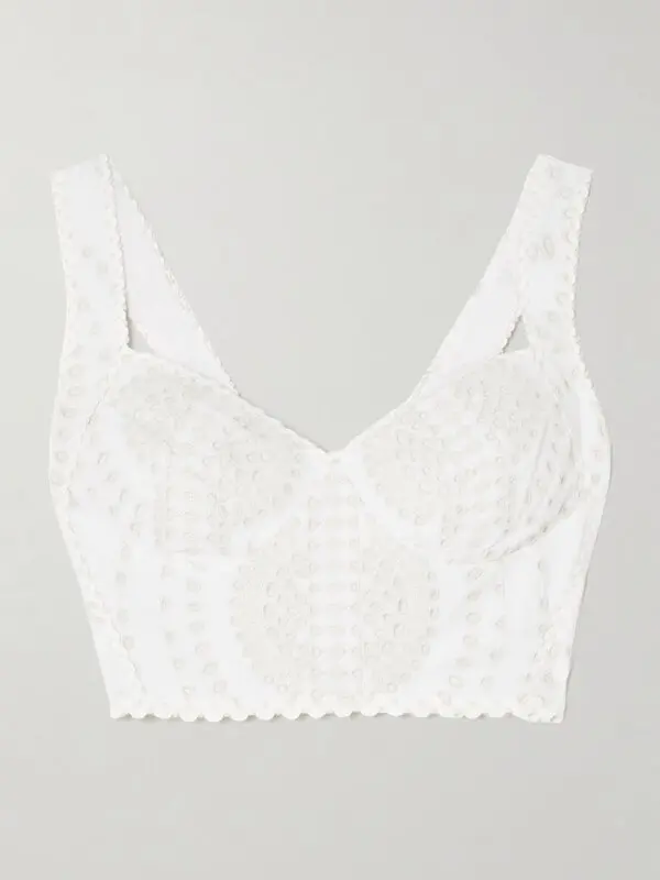Charo Ruiz Ibiza Goldie Broderie Anglaise Cotton-blend Bustier Top - Ivory