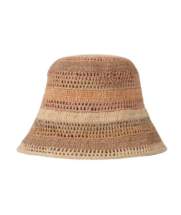 Chloé Sunset Embroidered Striped Raffia Hat - Neutrals