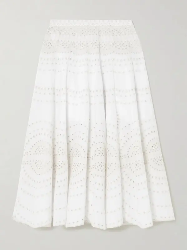 Charo Ruiz Ibiza Livvy Broderie Anglaise Cotton-blend Midi Skirt - Neutrals