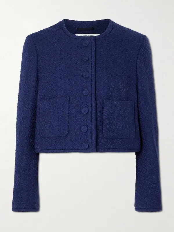 Another Tomorrow Cropped Organic Cotton-tweed Jacket - Blue