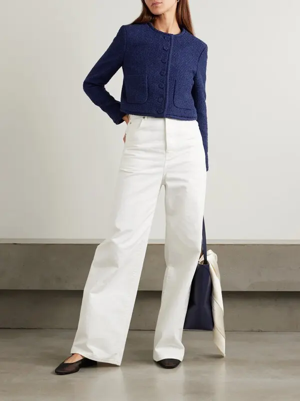 Another Tomorrow Cropped Organic Cotton-tweed Jacket - Blue