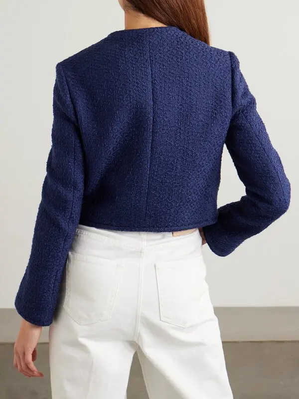 Another Tomorrow Cropped Organic Cotton-tweed Jacket - Blue