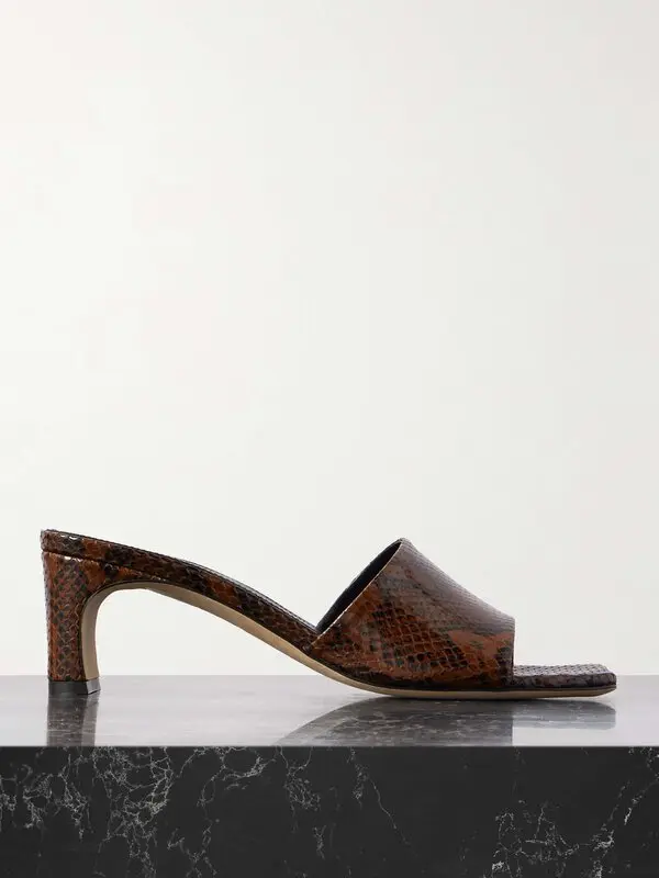 AeydĒ Jeanie Snake-effect Leather Mules - Chocolate