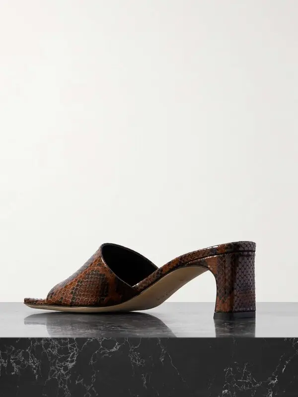AeydĒ Jeanie Snake-effect Leather Mules - Chocolate