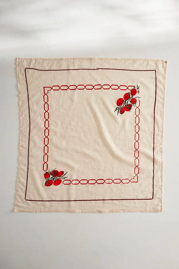 ELIZABETH GILLETT Tomato Embroidered Cotton Bandana - Red