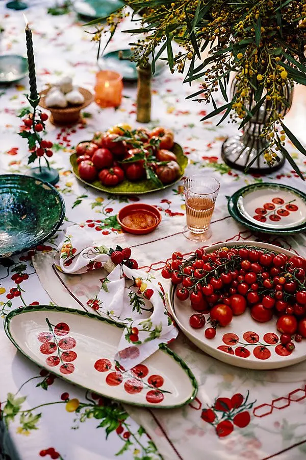 ELIZABETH GILLETT Tomato Embroidered Cotton Bandana - Red