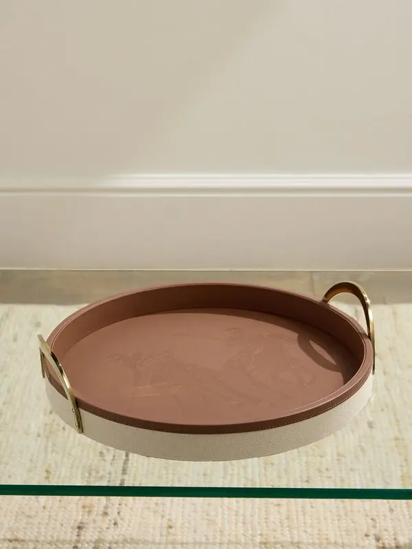 Ralph Lauren Garrett Canvas, Leather And Brass Tray - Brown