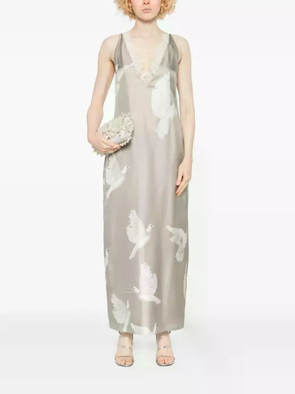 Stella McCartney Dove-print Maxi Dress - Grey