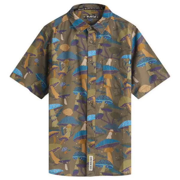 KAVU Festaruski Stand Collar Short Sleeve Shirt - Mushroom Kingdom