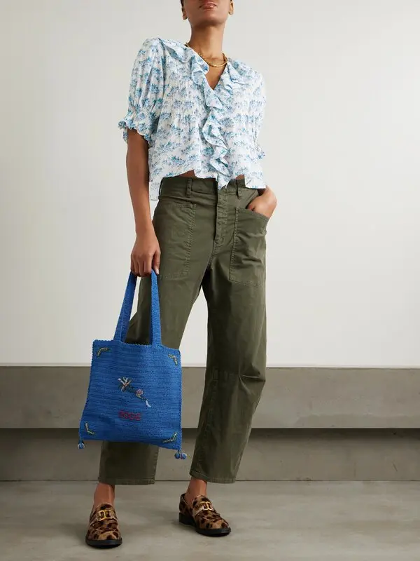 DÔEN Henri Floral-print Organic Cotton-voile Top - Blue