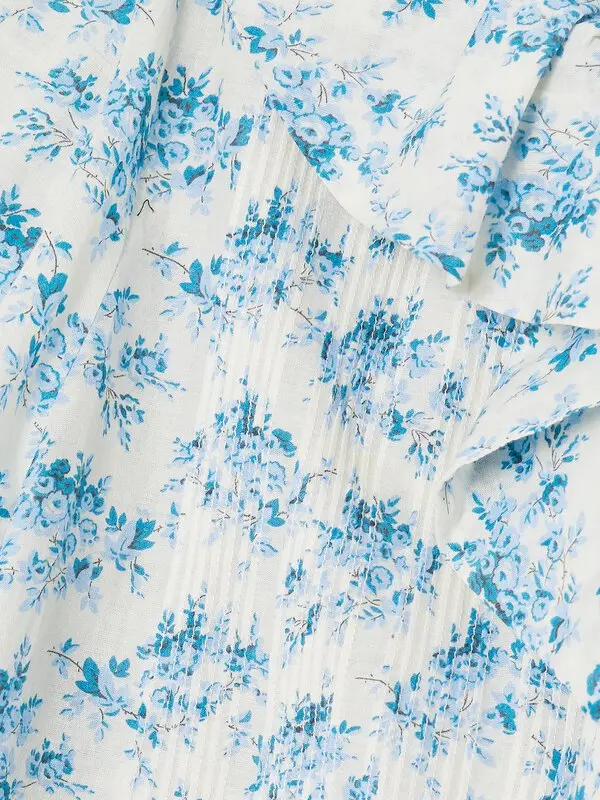 DÔEN Henri Floral-print Organic Cotton-voile Top - Blue