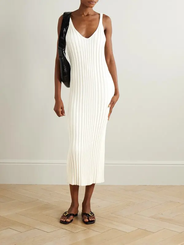 Arch4 Tenby Ribbed Midi Dress - Ivory