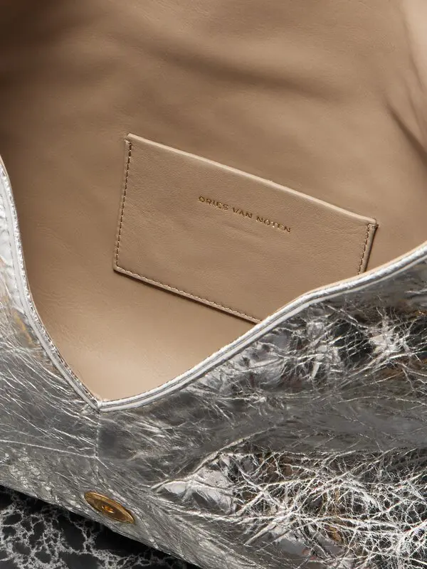 Dries Van Noten Metallic Textured-leather Clutch