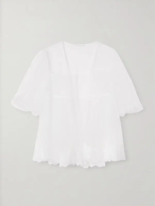 Rosamosario Mystery Of Roulettes Lace-trimmed Layered Tulle Robe - White
