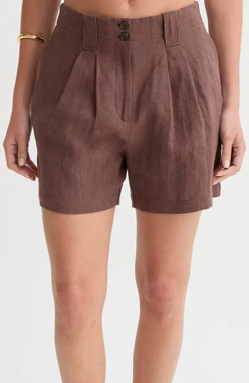 CRESCENT Pleated Linen High-waisted Shorts