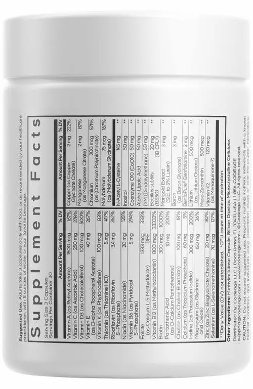 CODEAGE Methylated Multivitamin+, B-vitamins & Minerals, Coq10, Dim, Probiotics