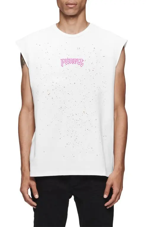 PURPLE BRAND Textured Sleeveless Graphic T-shirt - White