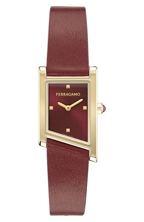 FERRAGAMO Asymetrique Leather Strap Watch - Yellow Gold
