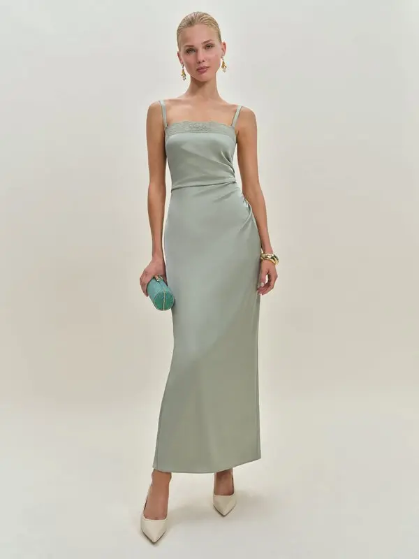 REFORMATION Vesper Satin Dress - Salvia