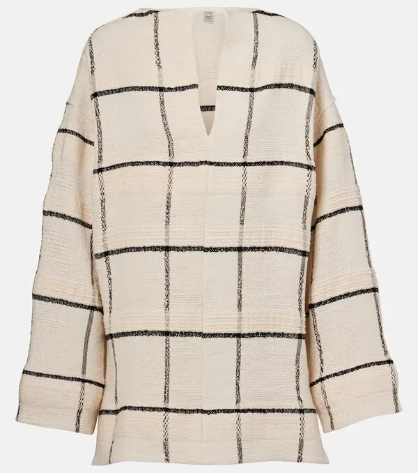 TOTEME Checked Cotton And Linen-blend Canvas Tunic - White