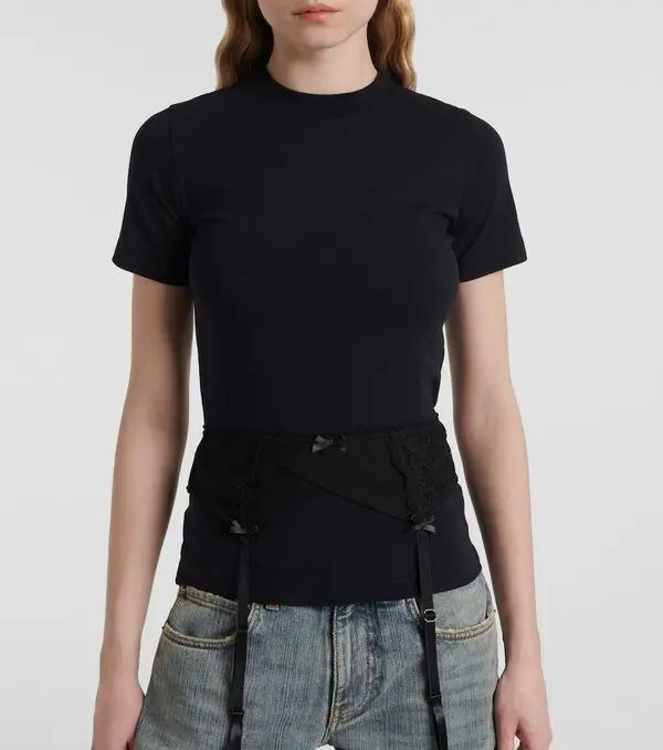 Balenciaga Lingerie Cotton-blend Jersey T-shirt - Black