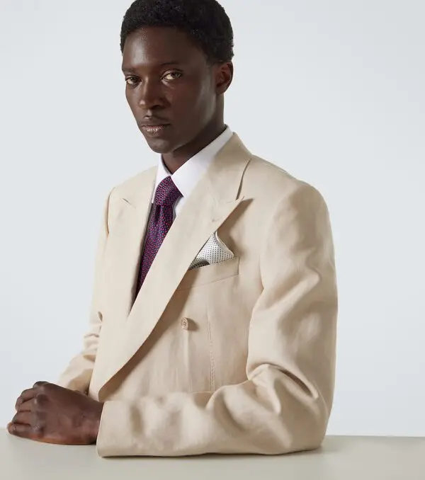 Charvet Checked Silk Pocket Square - Blue