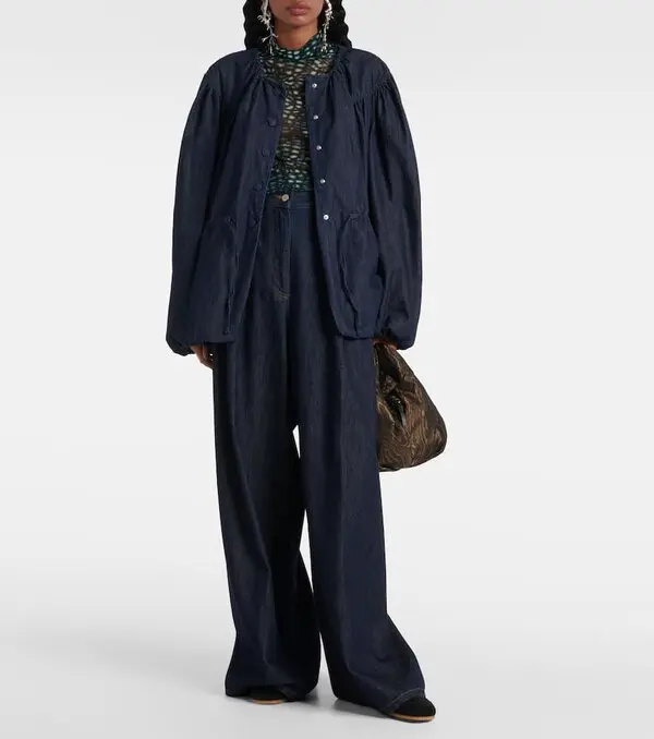 Dries Van Noten Gathered Denim Blouse