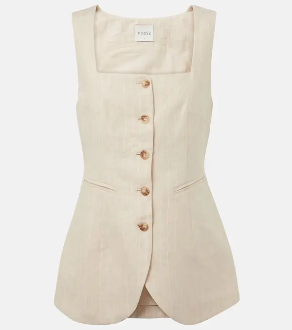 Posse Lucille Pinstripe Linen Vest - Beige
