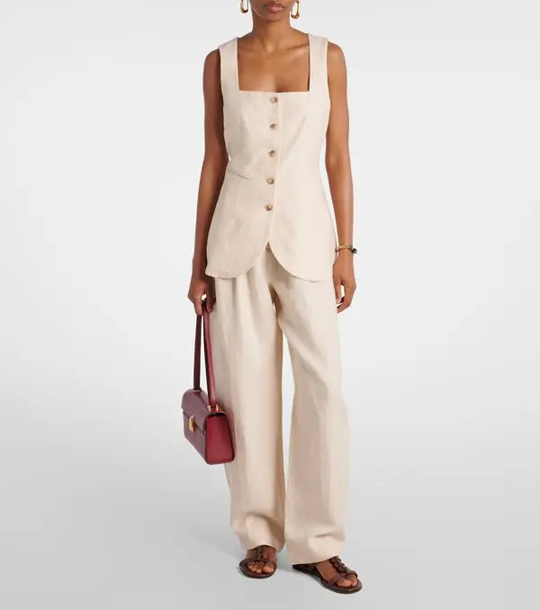 Posse Lucille Pinstripe Linen Vest - Beige