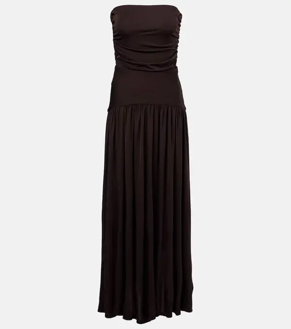 Staud Mariana Shirred Maxi Dress - Brown