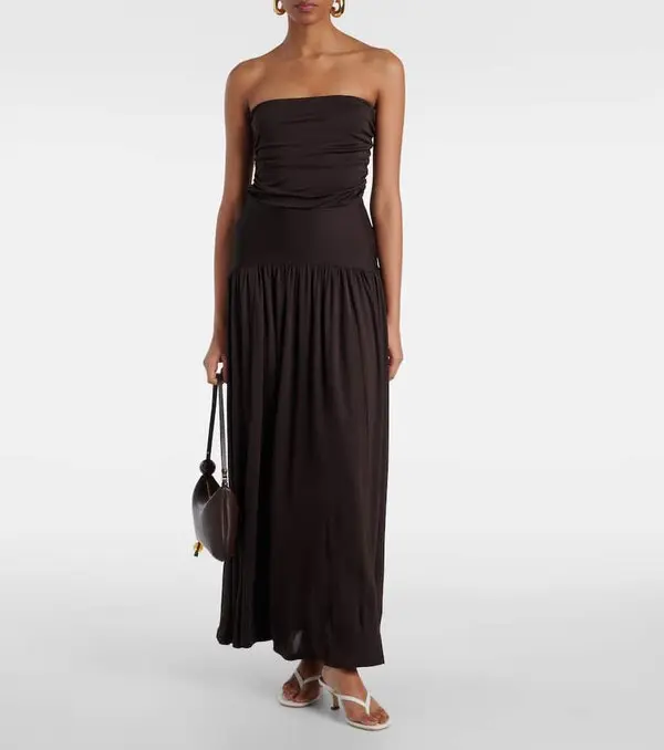 Staud Mariana Shirred Maxi Dress - Brown