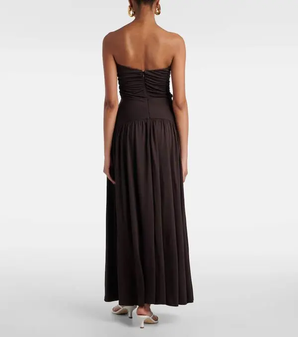 Staud Mariana Shirred Maxi Dress - Brown