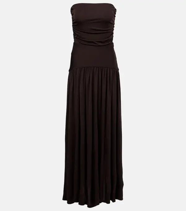 Staud Mariana Shirred Maxi Dress - Brown