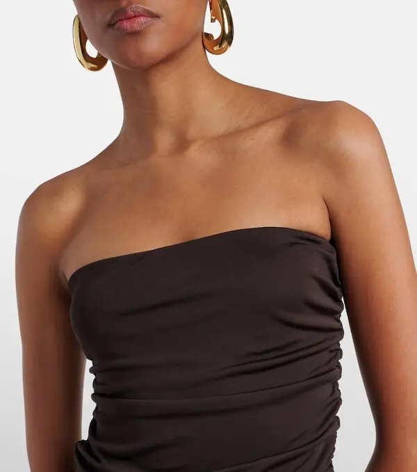 Staud Mariana Shirred Jersey Maxi Dress - Brown