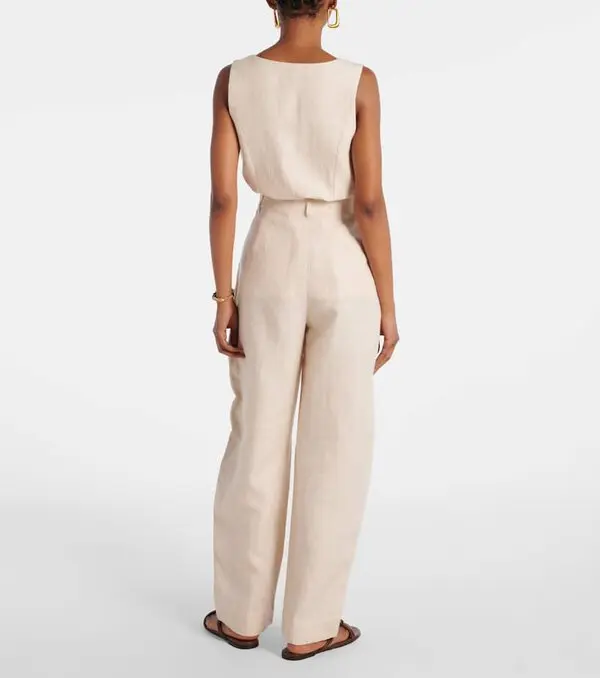 Posse Lucille Pinstripe Linen Barrel-leg Pants - Beige