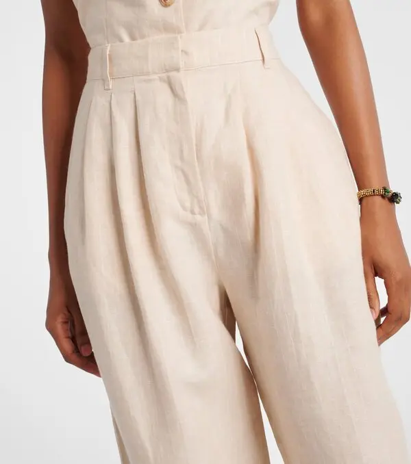 Posse Lucille Pinstripe Linen Barrel-leg Pants - Beige