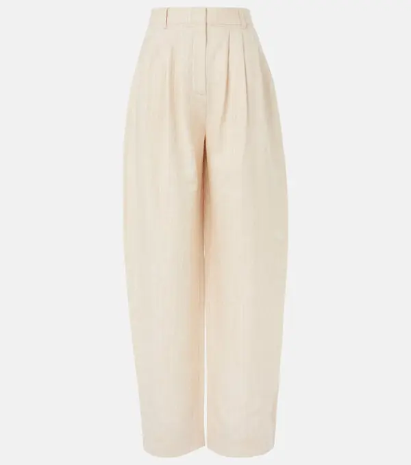 Posse Lucille Pinstripe Linen Barrel-leg Pants - Beige